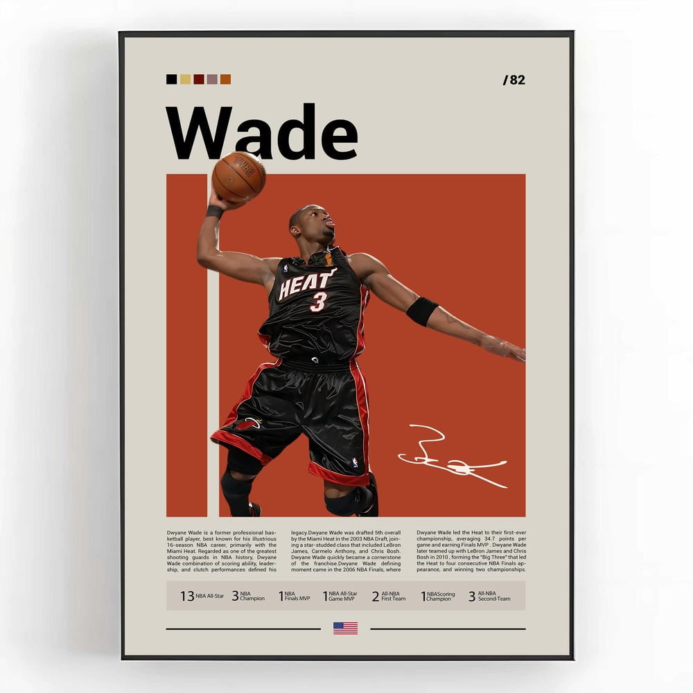 Dwyane Wade Poster, Miami Heat Print, Basketball Art, Sports Poster ...