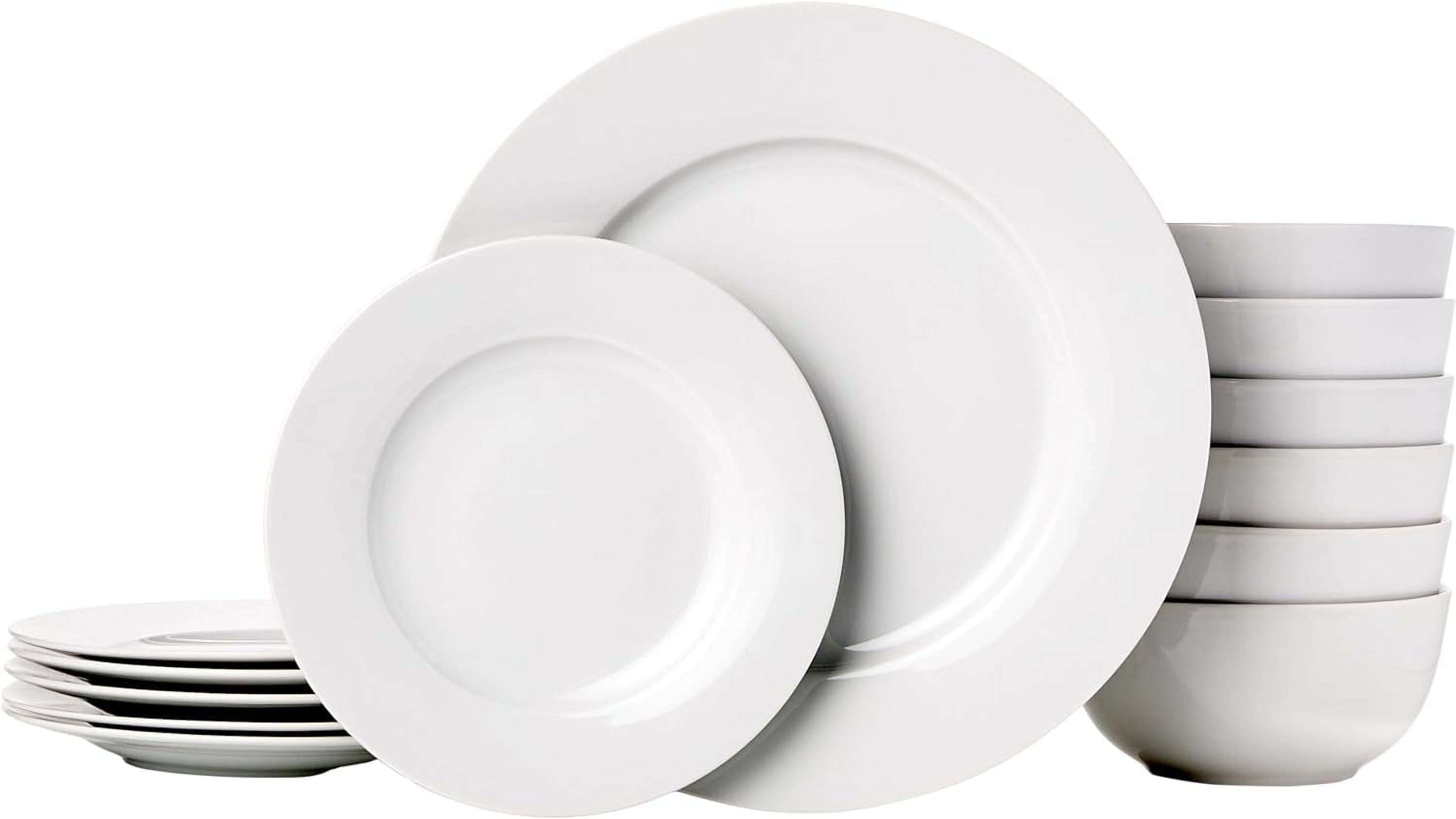 DxAmazon Basics 18-Piece Kitchen Dinnerware Set, Plates, Dishes, Bowls ...