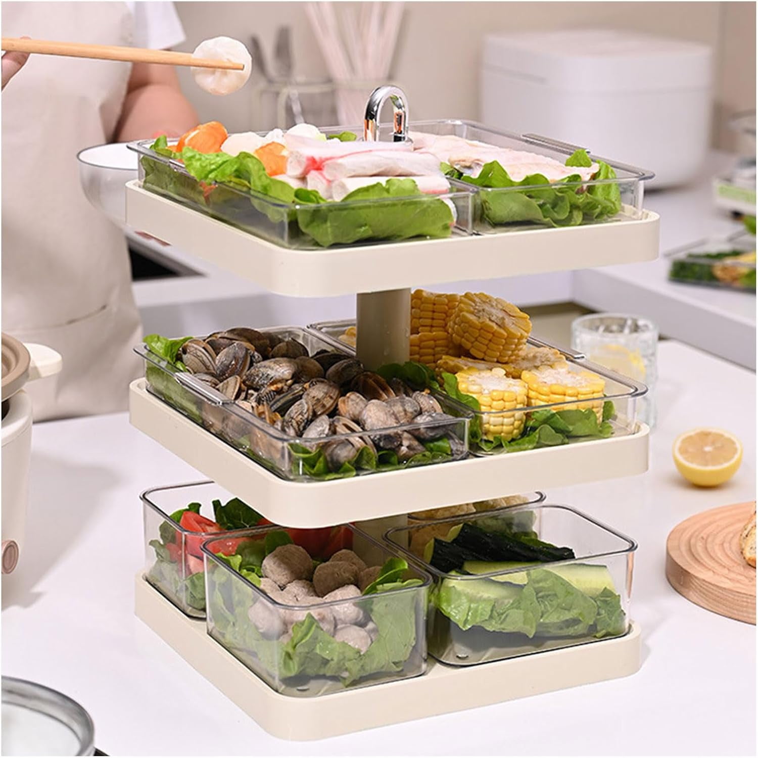 Dxcaicc 3 Layer Rotatable Food Preparation Tray, Kitchen Clear Storage ...