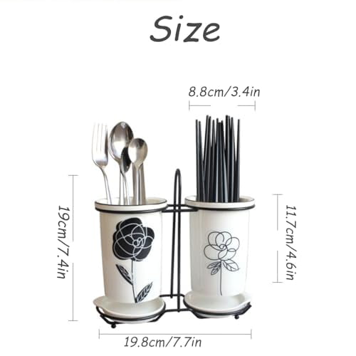 Dxcaicc Ceramic Holder with Metal Rack, Flatware Caddy Cutlery Storage ...