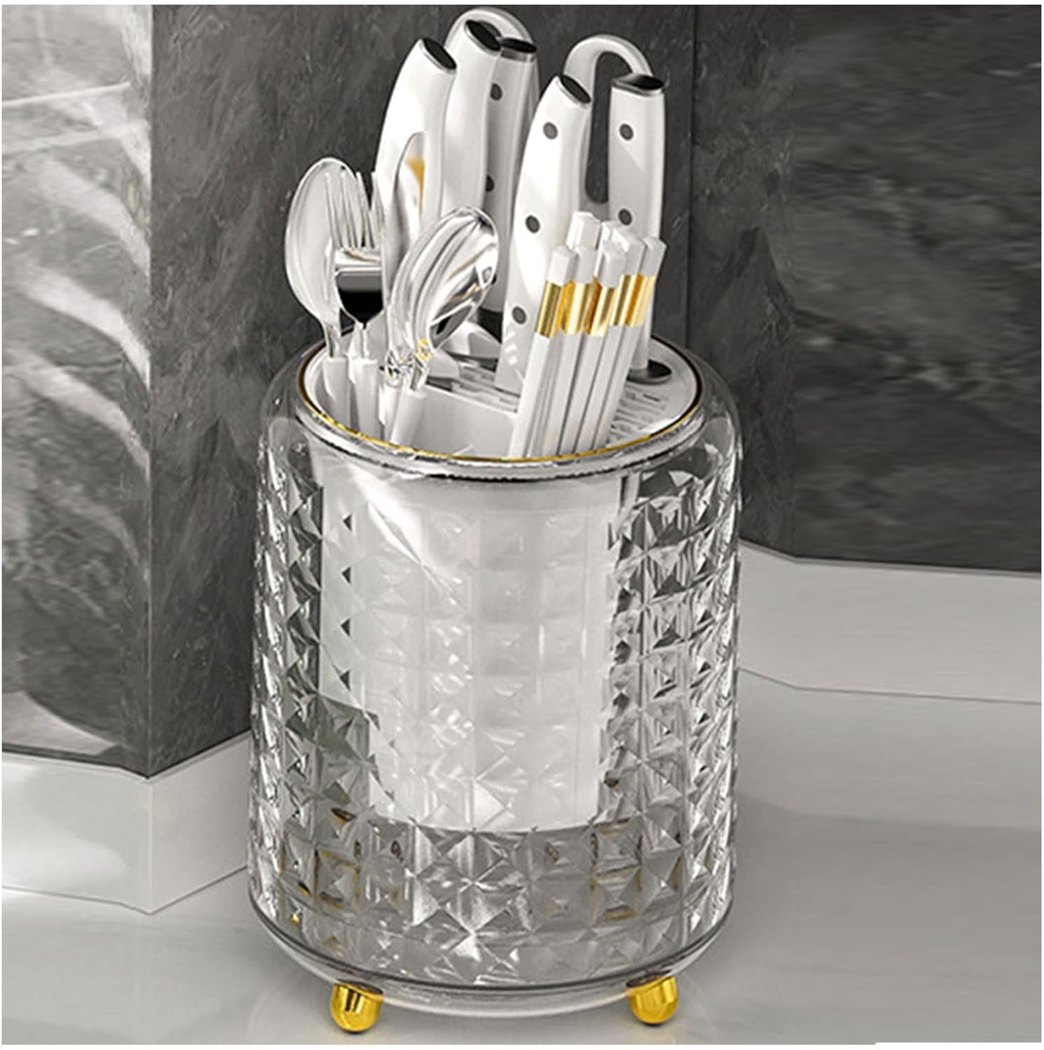 Dxcaicc Cooking Utensil Organizer for Kitchen Counter, Rotating Utensil ...
