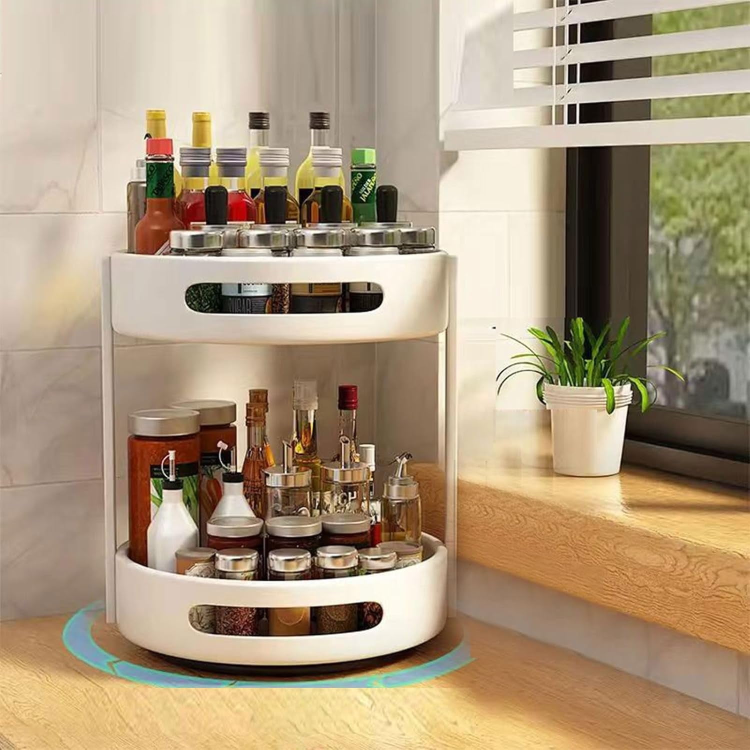 Dxcaicc Double-Layer Rotatable Spice Rack, Multi-Functional Storage Box ...