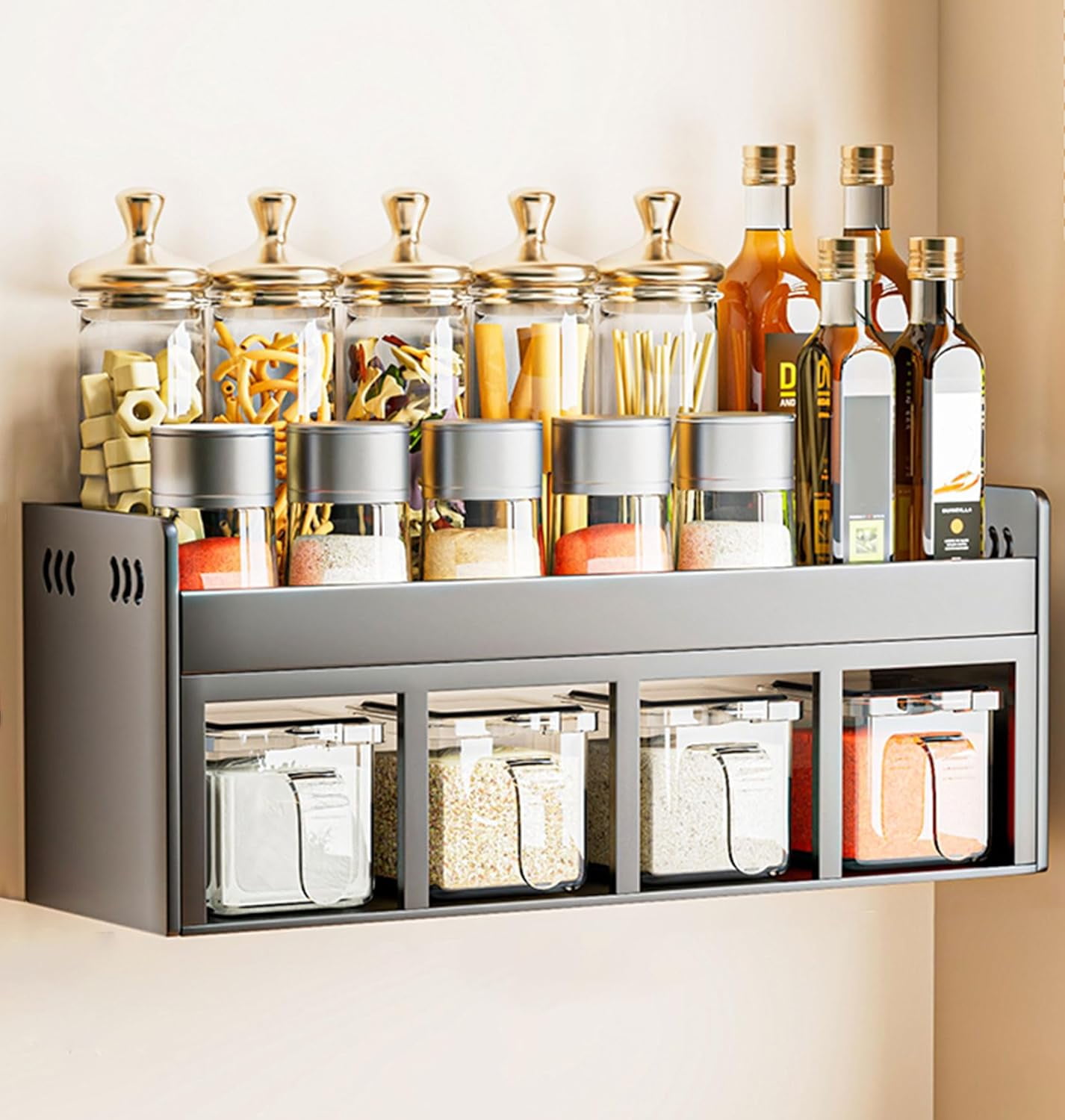 Dxcaicc Double Tier Spice Rack, Wall Mounted& Countertops Seasoning ...