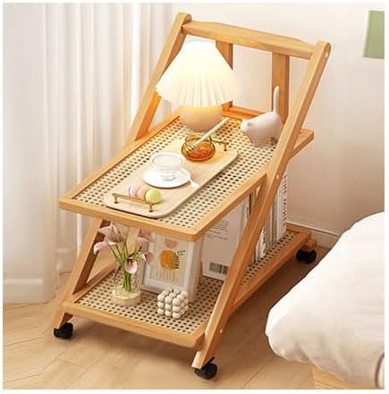 Dxcaicc Multi-Layer Wood Storage Trolley, Mobile Ladder Shelf with ...