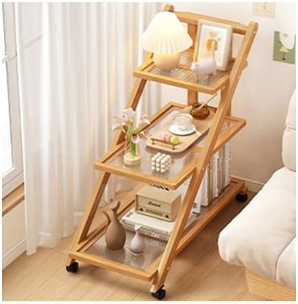 Dxcaicc Multi-Layer Wood Storage Trolley, Mobile Ladder Shelf with ...