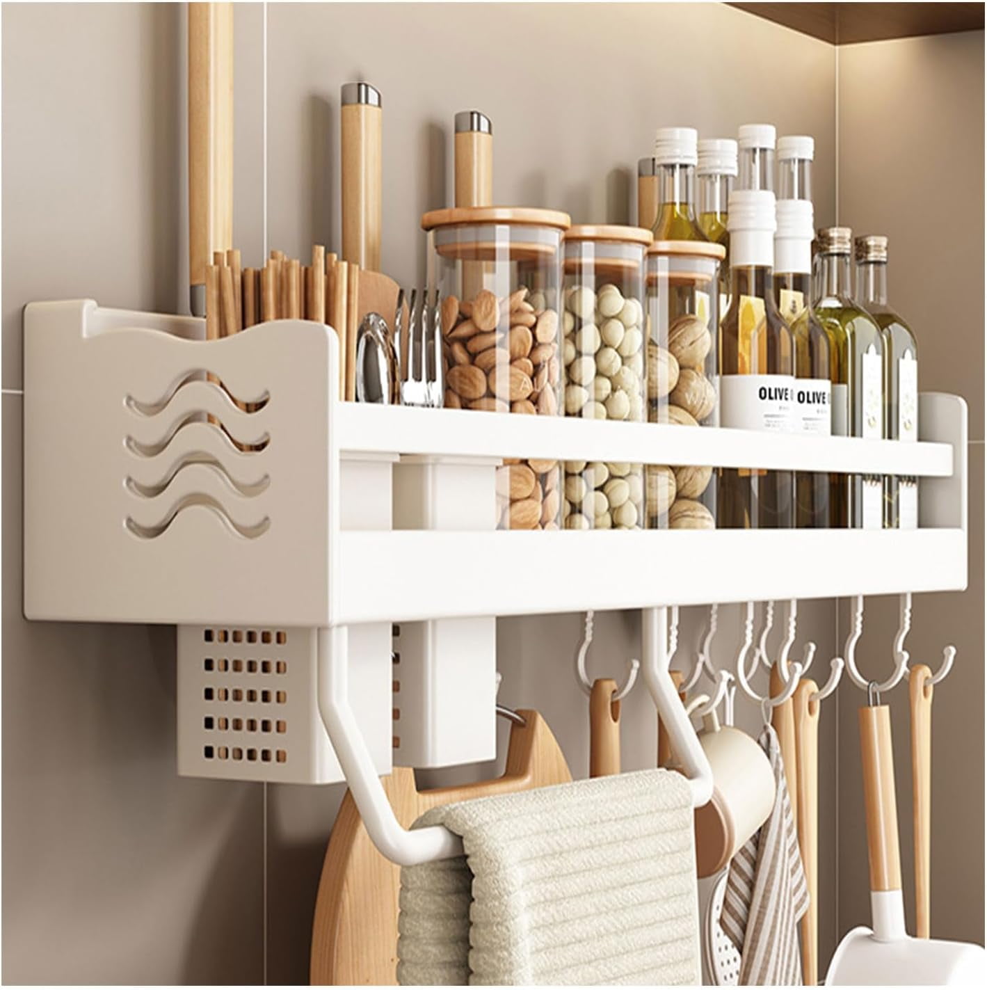 Dxcaicc Wall Mount Kitchen Utensil Shelf,Utensil Holder with Hooks ...