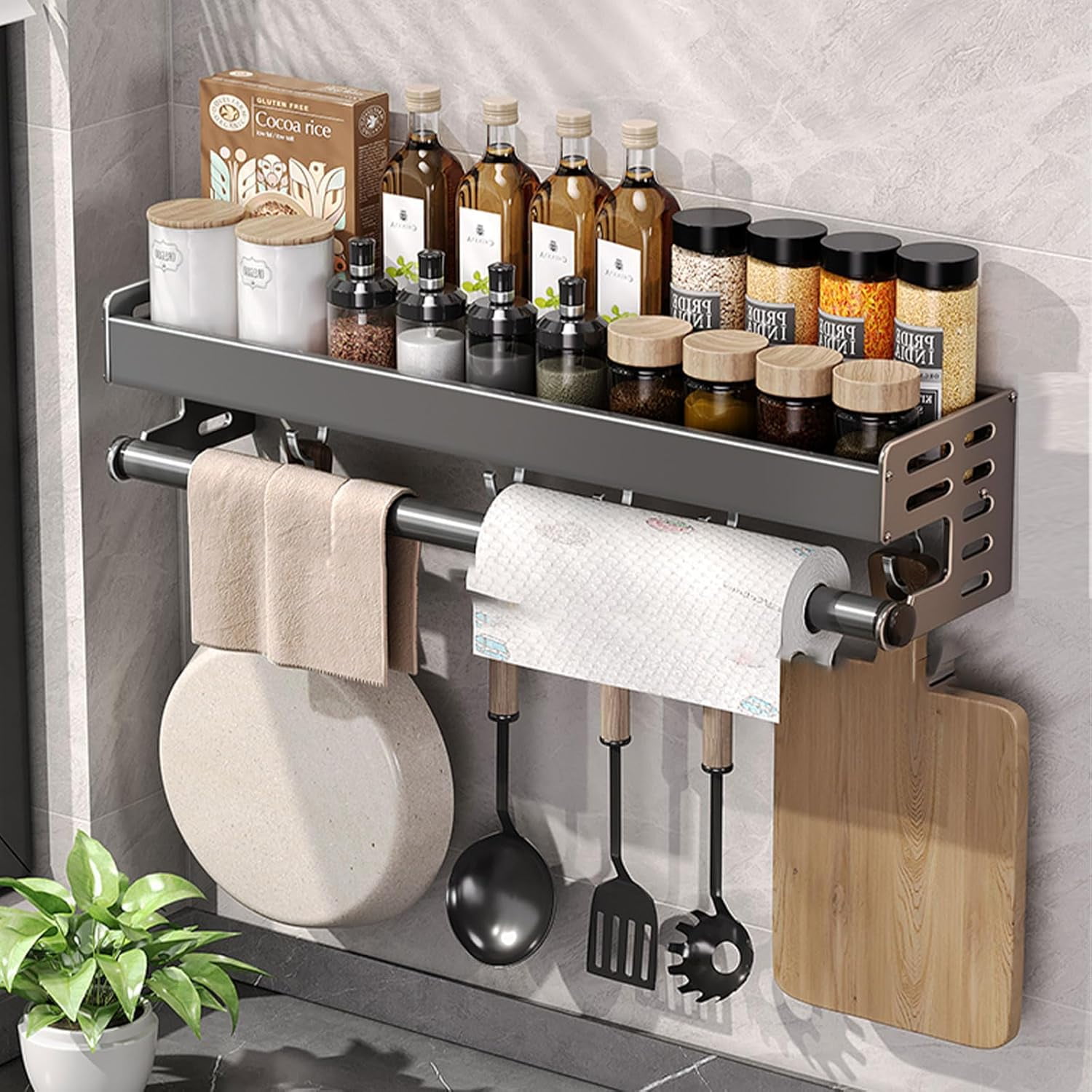 Dxcaicc Wall Mount Utensil Holder,Multifunctional Spice Organizer Shelf ...