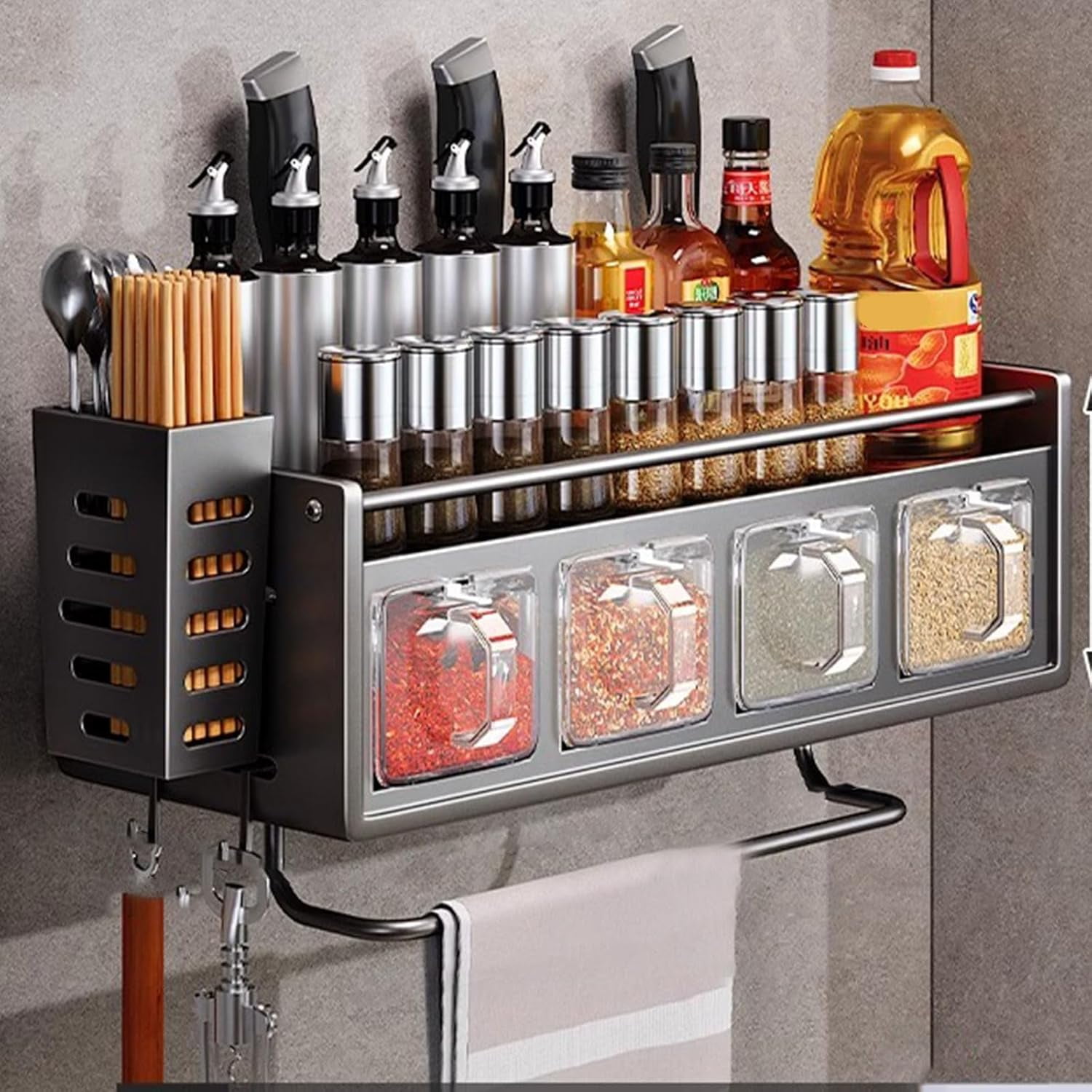 Dxcaicc Wall Mount Utensil Holder,Multifunctional Spice Organizer Shelf ...