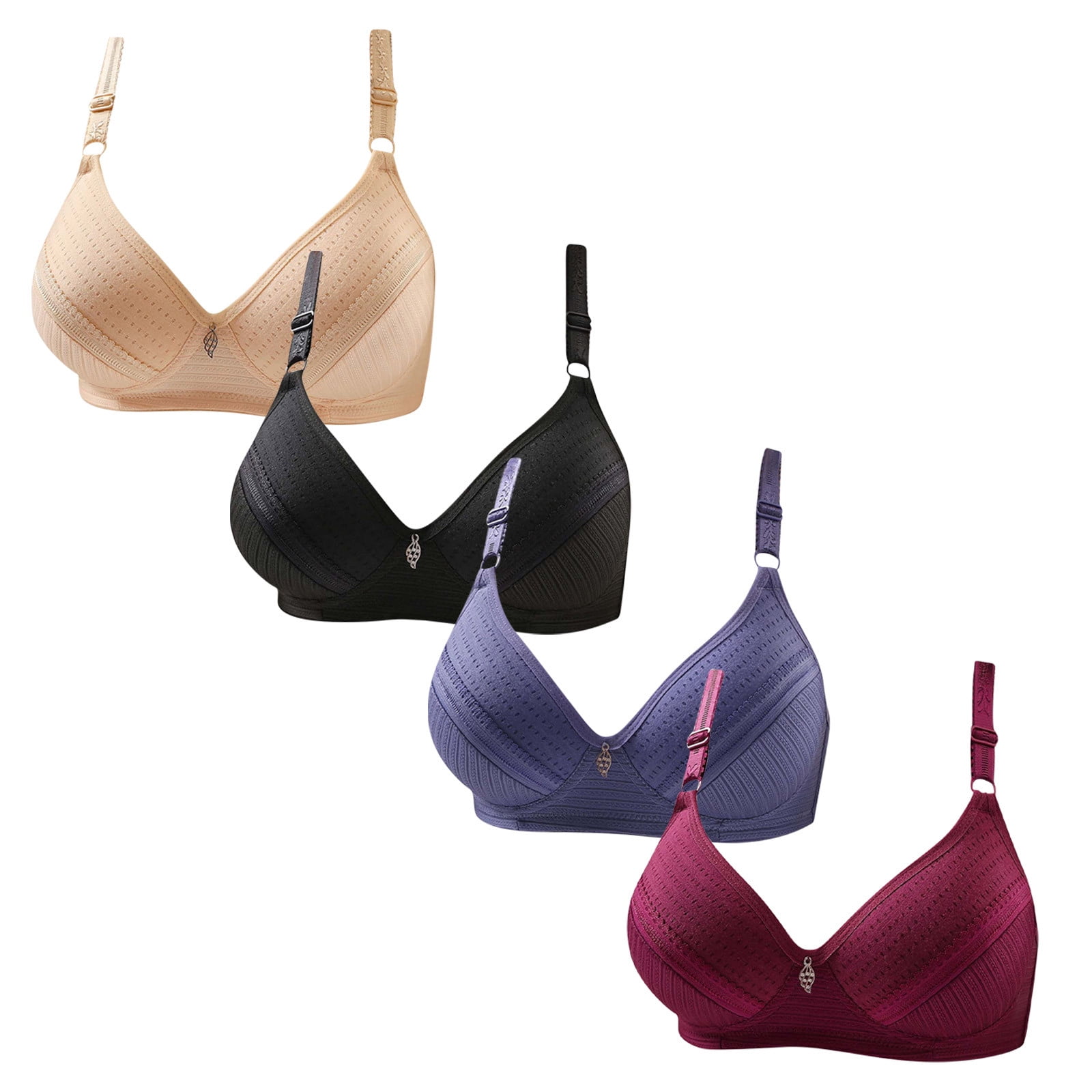 DxhmoneyHX 4PC Women’s Push Up Wirefree Bras Plus Size Comfortable Deep V Lift Up Seamless Bra ...