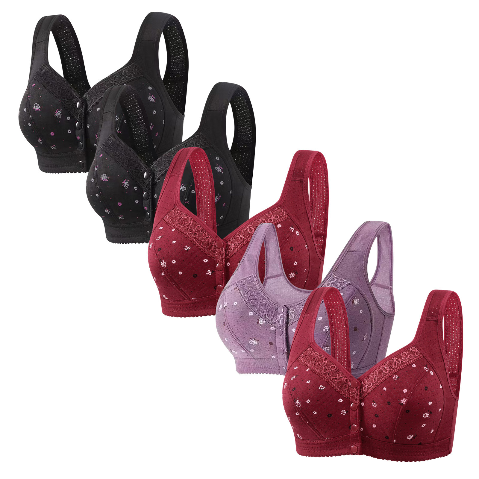 DxhmoneyHX 5PCs Daisy Bras for Older Women Front Closure Push up Bra No ...
