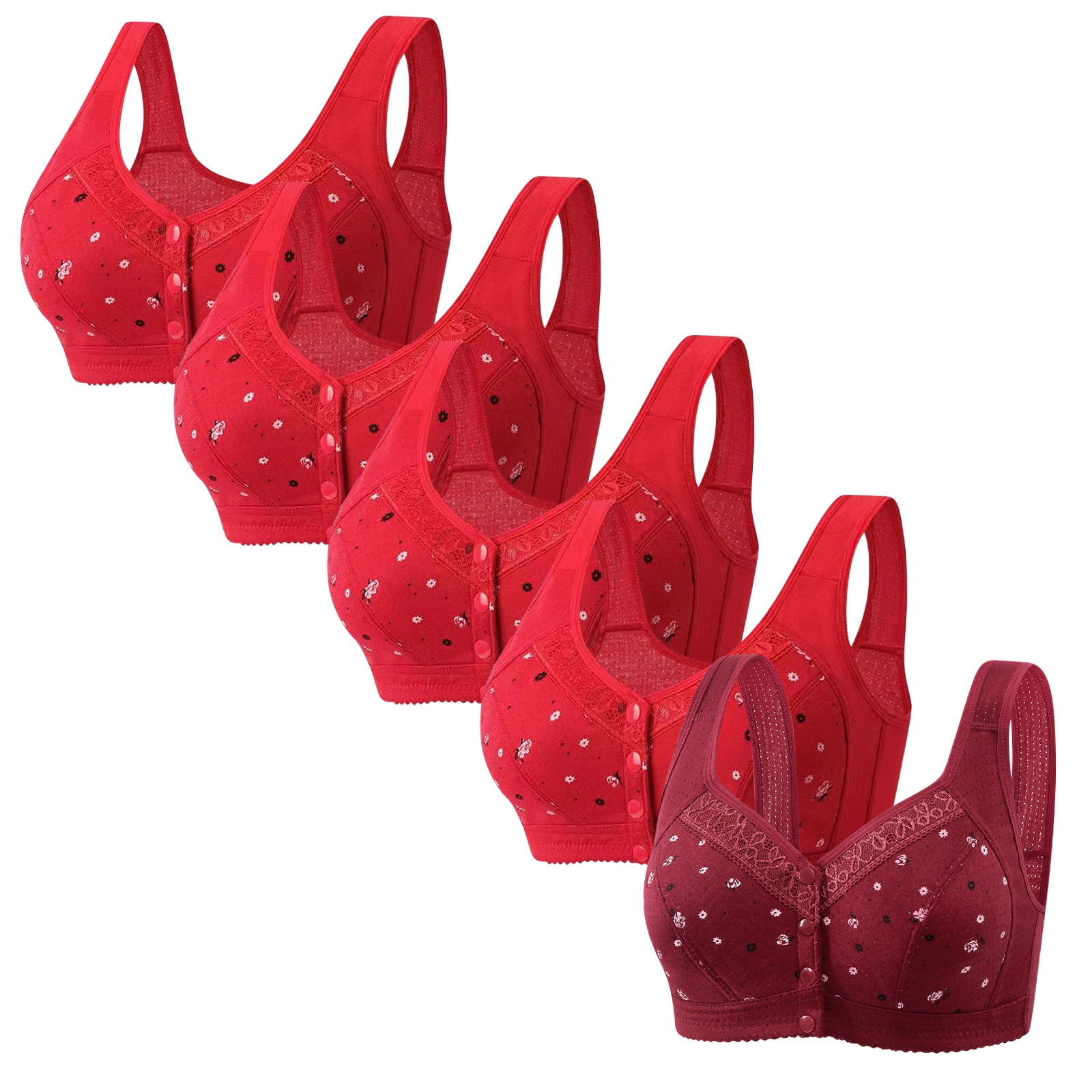 DxhmoneyHX 5Pcs Front Closure Bra for Older Women Fashion Daisy Snap ...