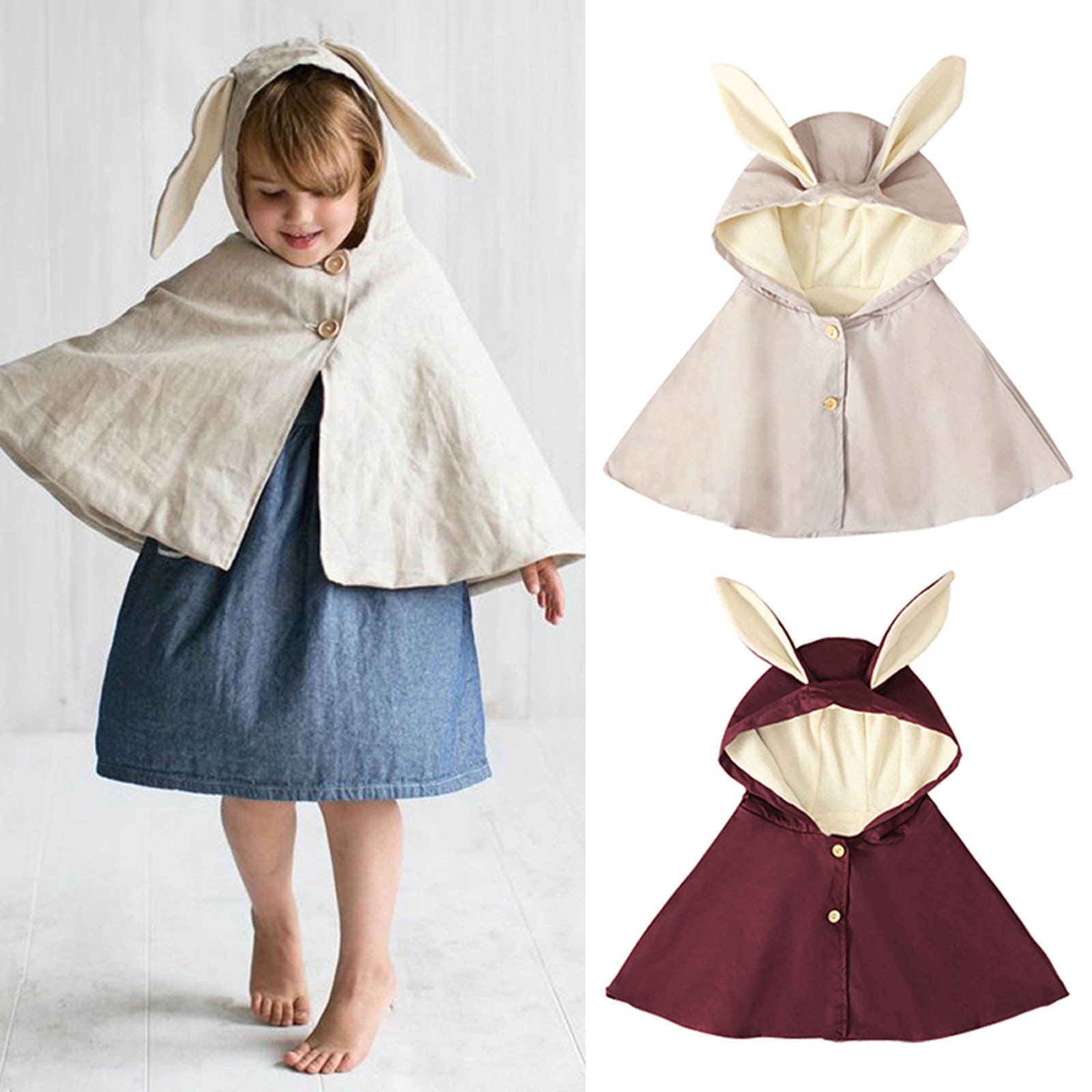DxhmoneyHX Baby Toddler Hooded Rabbit Poncho Cape Cloak Fleece Lined ...