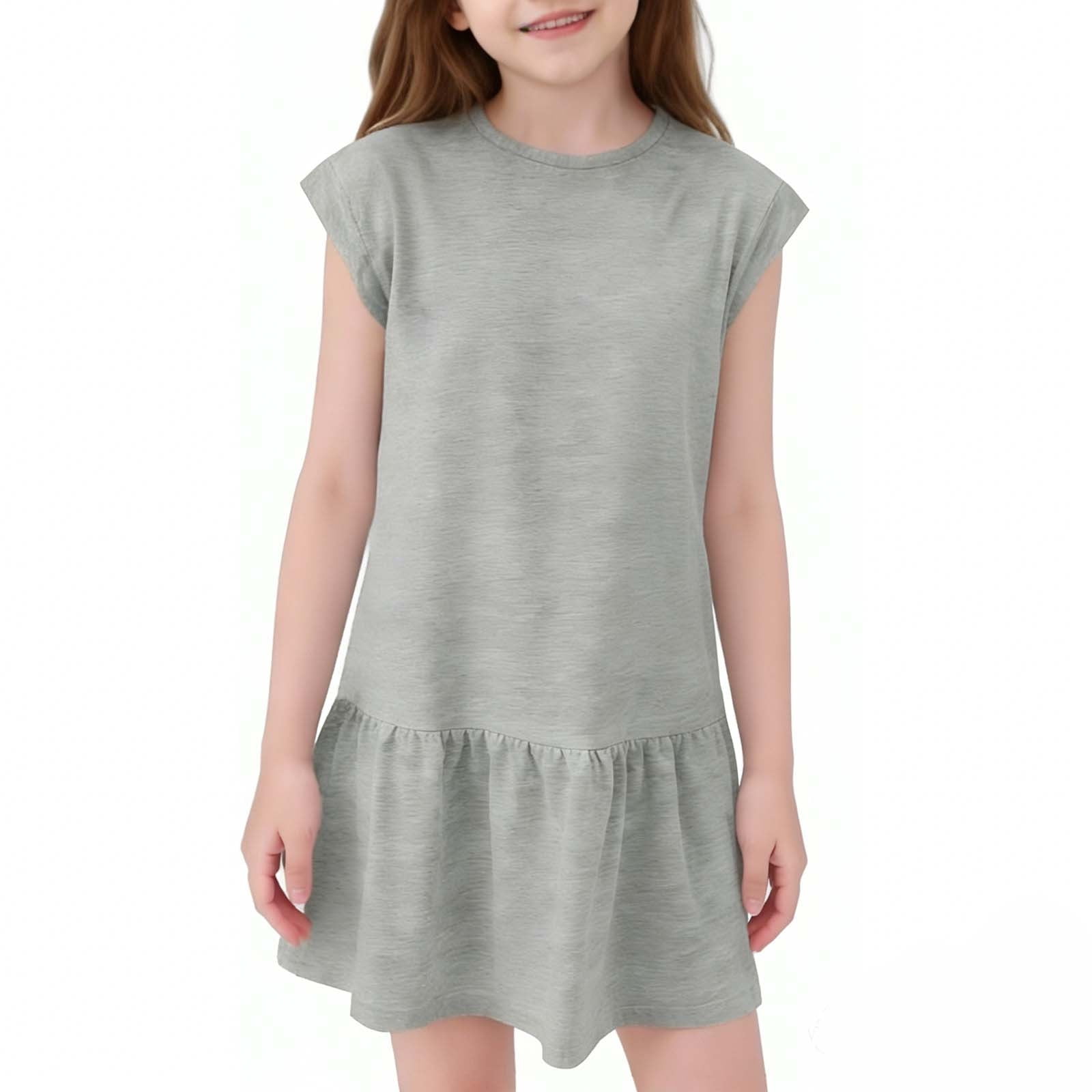 DxhmoneyHX Girls Casual Beach Dress Crew Neck Cap Sleeveless Ruffled ...