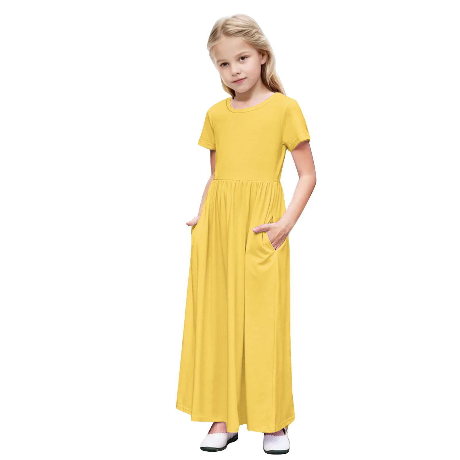 DxhmoneyHX Girls Casual Short Sleeve Dress Crew Neck Elastic Waist ...