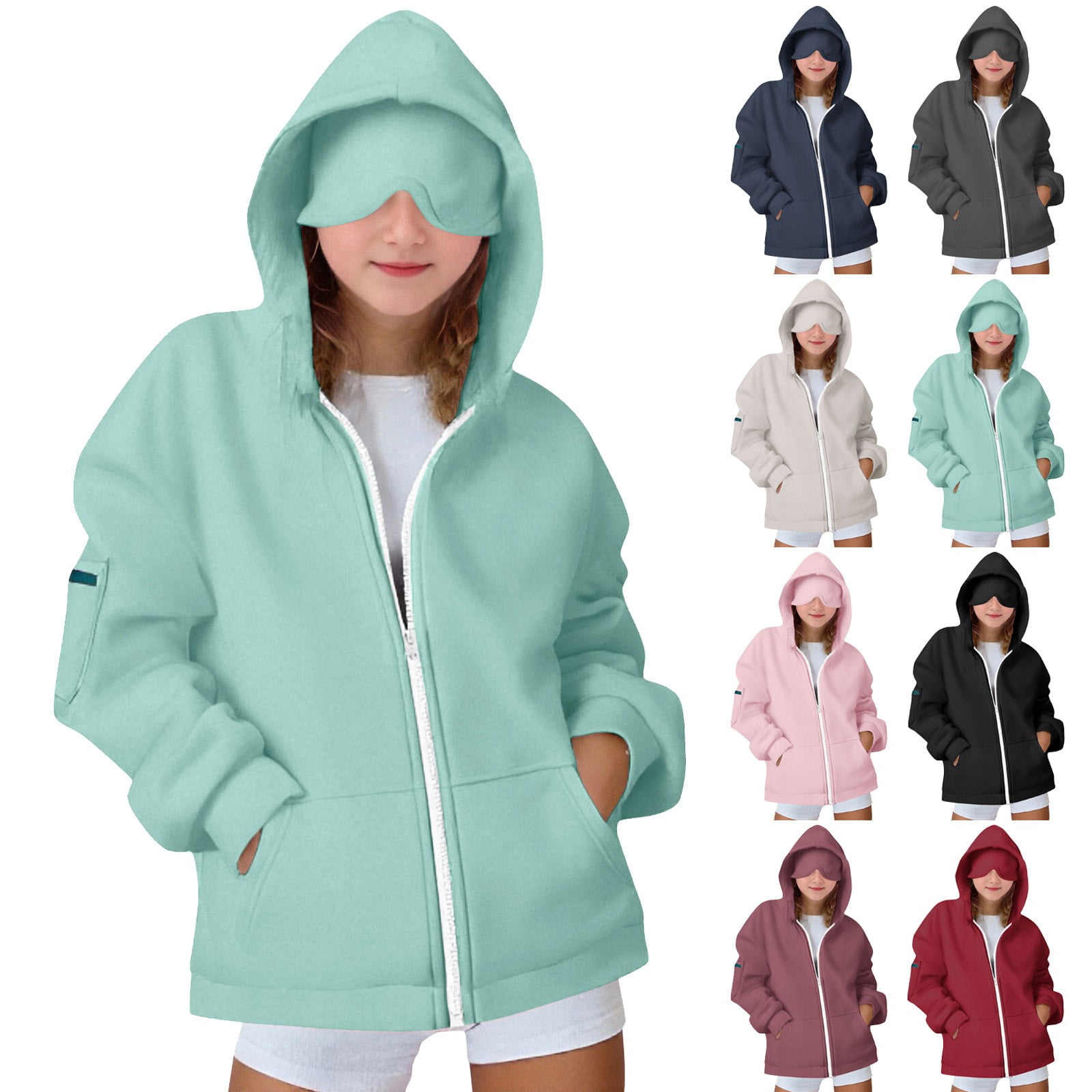 DxhmoneyHX Girls Cute Travel Hoodie with Eye Mask Full Zip Up ...