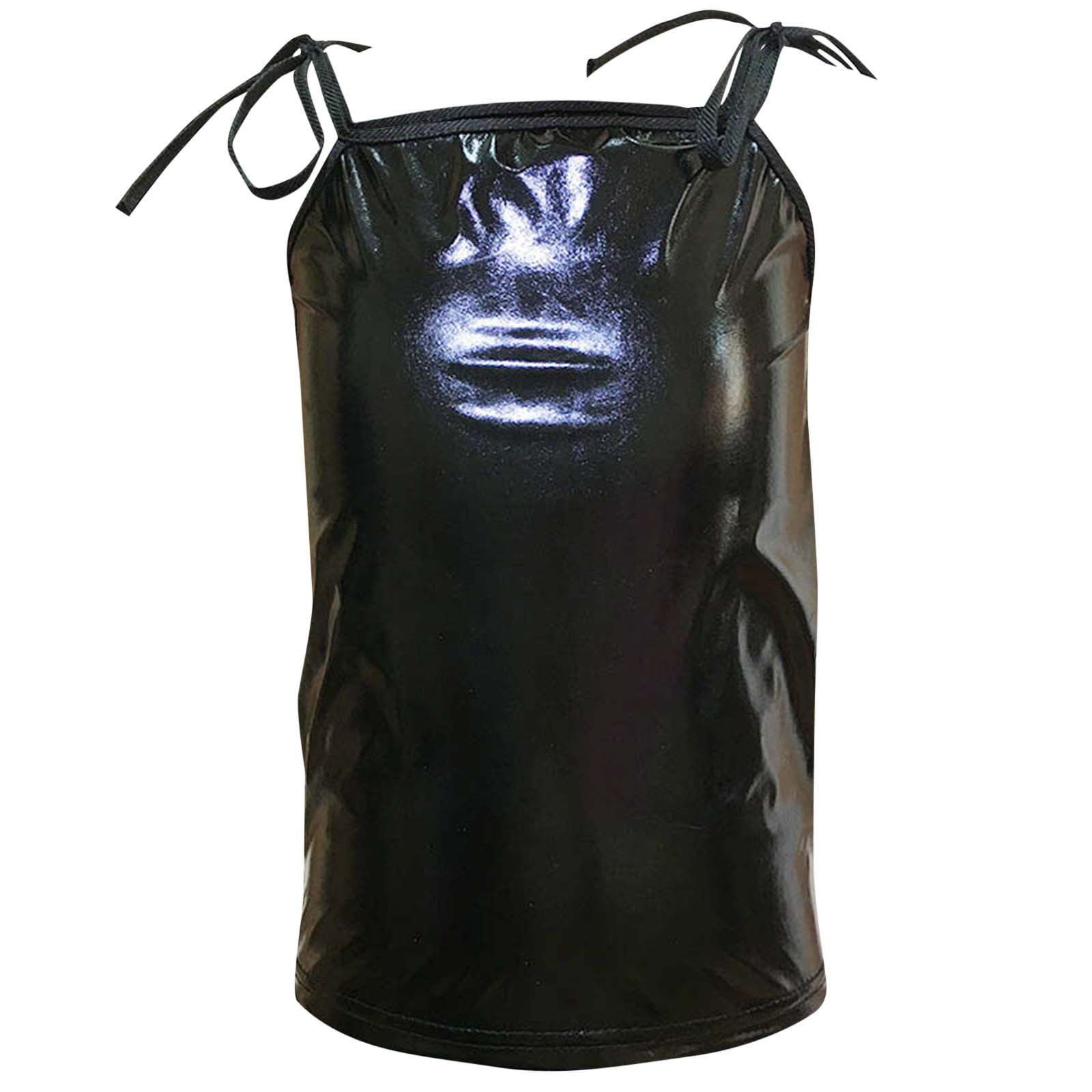 UQJfacai Girls' Laser Shiny Tank Top with Tie Strap, Solid Color Summer ...