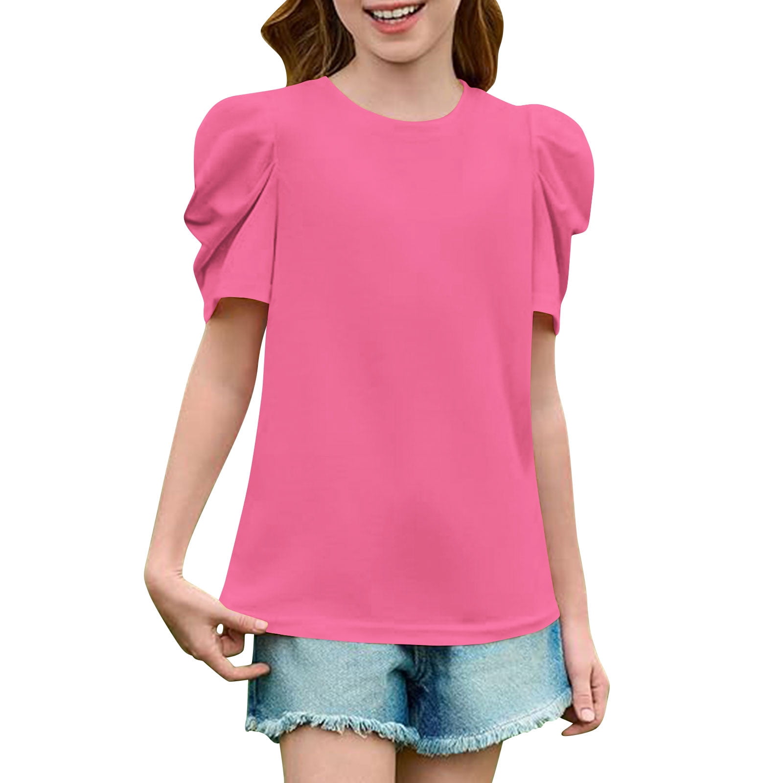 DxhmoneyHX Girls Puff Short Sleeve Tops Kids Summer Lounge Tunic T ...