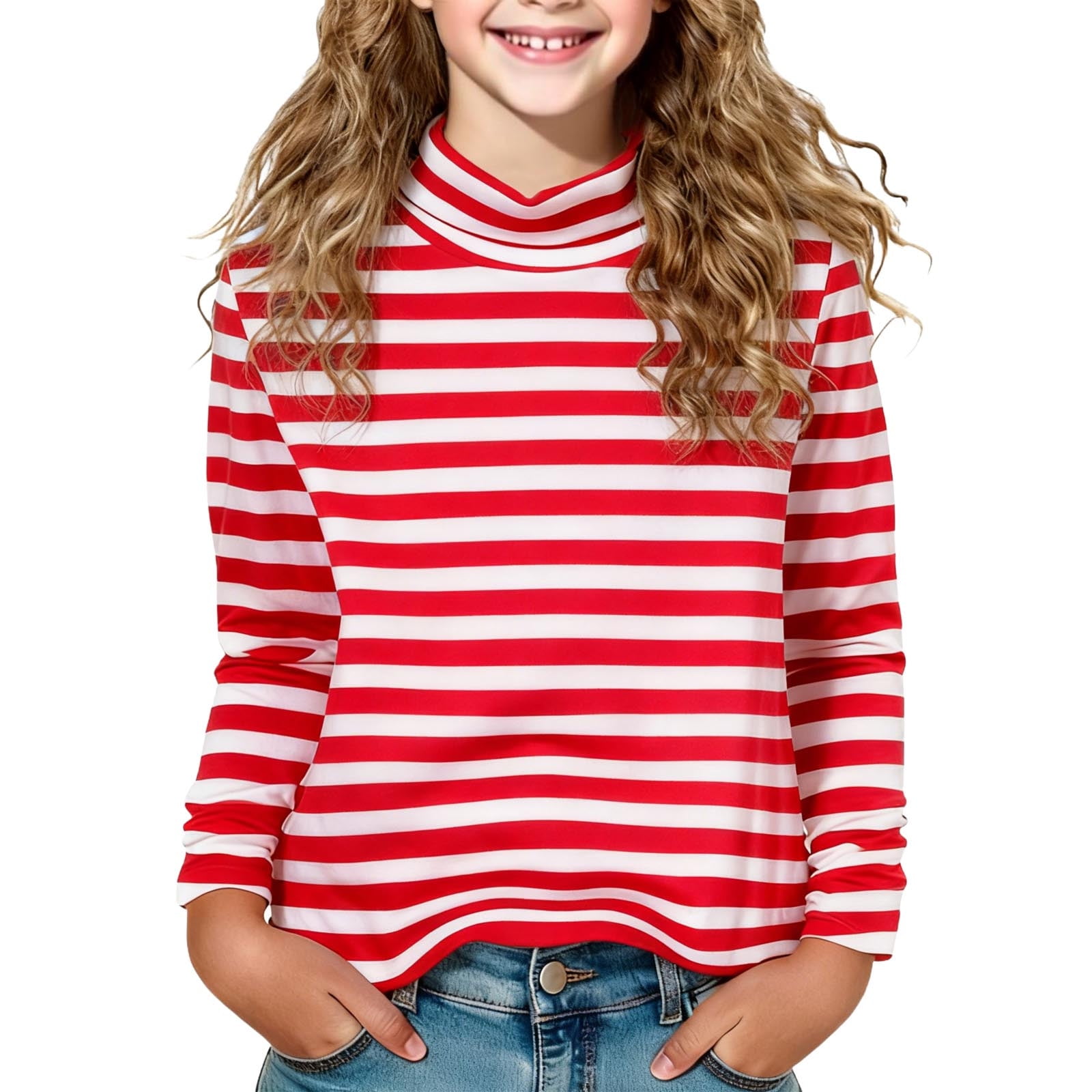 DxhmoneyHX Girls Turtle Neck Long Sleeve T Shirt Kids Striped Shirts ...