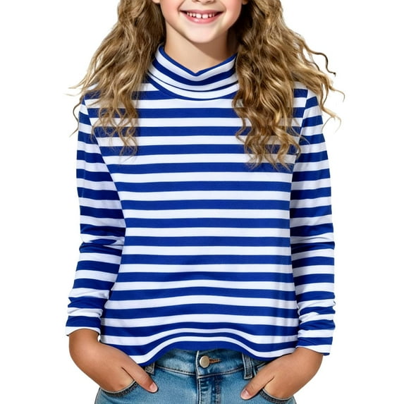 DxhmoneyHX Girls Turtle Neck Long Sleeve T Shirt Kids Striped Shirts ...