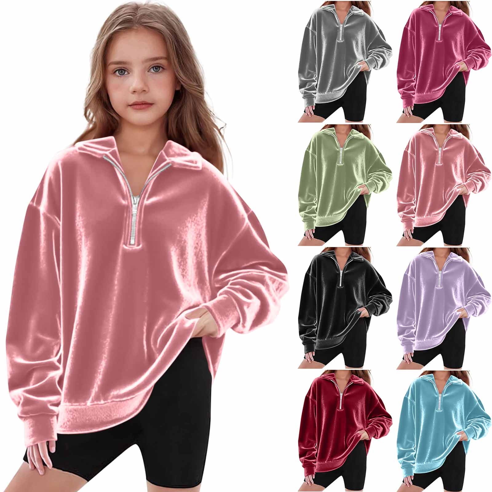 DxhmoneyHX Girls Velvet Sweatshirts Quarter Zip Trendy Long Sleeve Cute ...