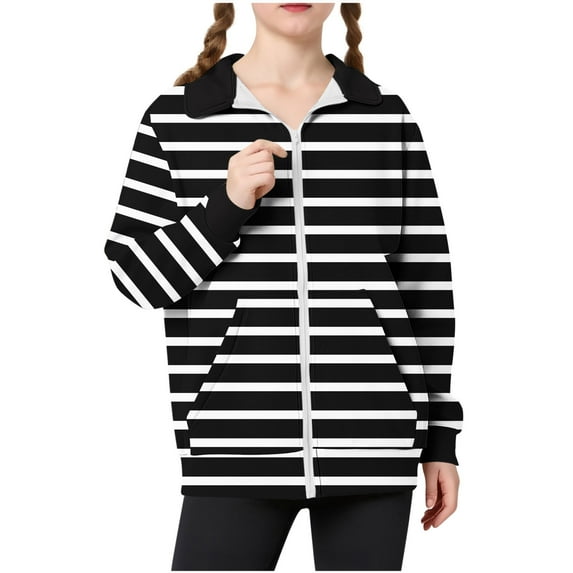 DxhmoneyHX Girls Zip Up Hoodie Fashion Striped Athletic Sweatshirt ...