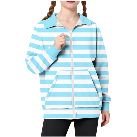 DxhmoneyHX Girls Zip Up Hoodie Fashion Striped Athletic Sweatshirt ...