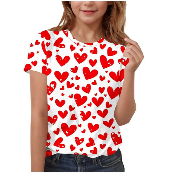 DxhmoneyHX Kids Valentine Shirt Love Heart Graphic Blouse Crewneck Long ...