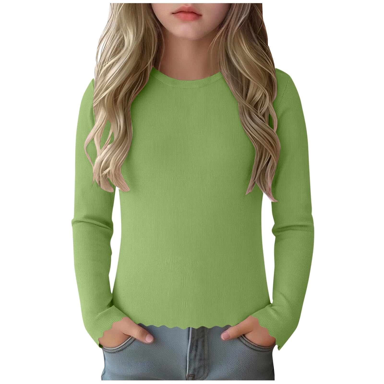 DxhmoneyHX Long Sleeve Shirts for Girls Crew Neck Basic Solid Color ...