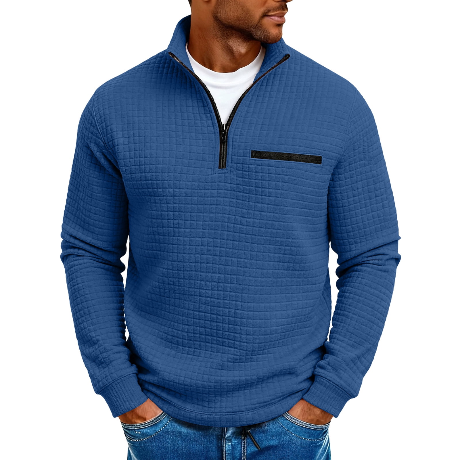 DxhmoneyHX Long Sleeve Shirts for Men Waffle Half Zip V Neck Stand ...