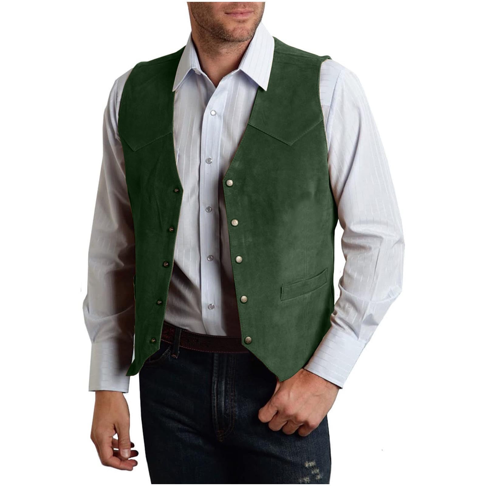 DxhmoneyHX Men's Suede Leather Vest Vintage Western Cowboy Waistcoat ...