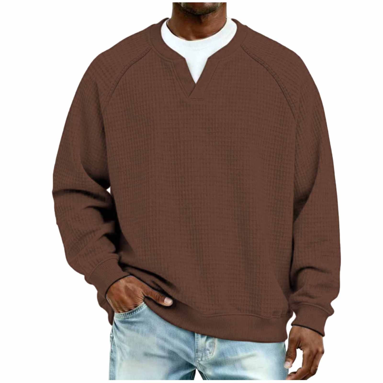 DxhmoneyHX Mens Layered Tops V Neck Waffle Knit long sleeve Shirts ...