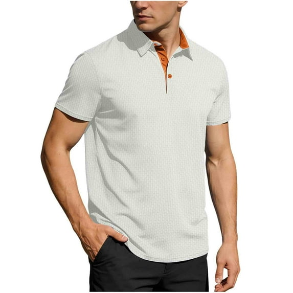 DxhmoneyHX Mens Shirts V Neck Lapel Half Button Color Blockeded T ...