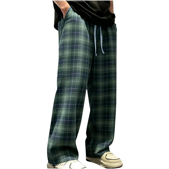 DxhmoneyHX Plaid Pants for Men Elastic Waist Drawstring Work Out Pants ...