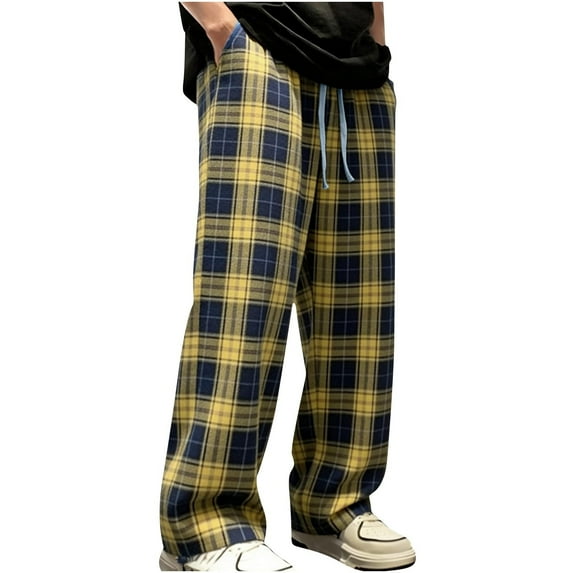 DxhmoneyHX Plaid Pants for Men Elastic Waist Drawstring Work Out Pants ...