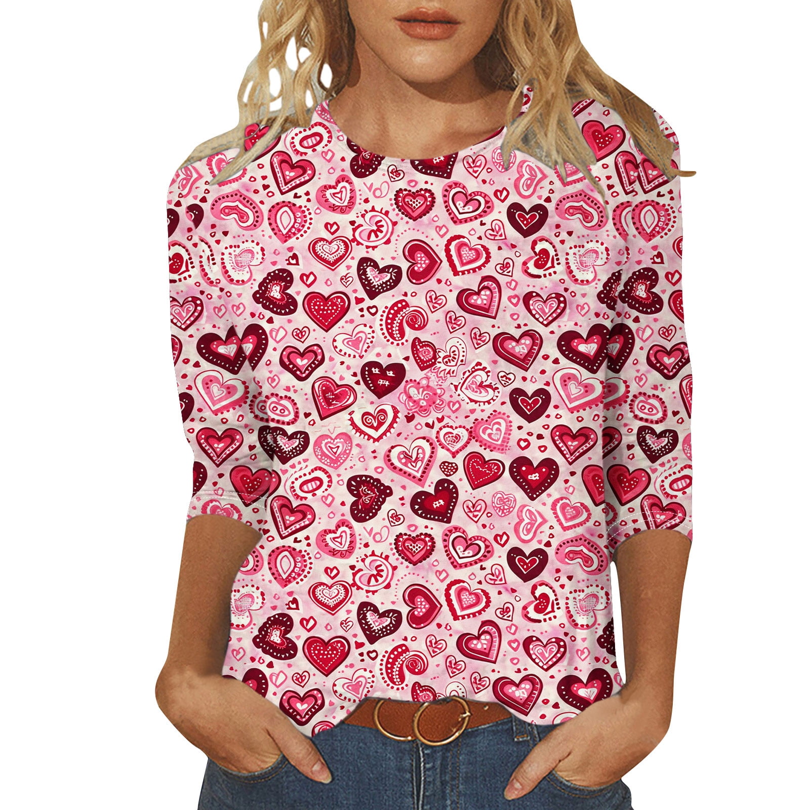 DxhmoneyHX Plus Size Valentines Day Tees for Women 3/4 Sleeve Casual Loose Shirts Novelty Love ...