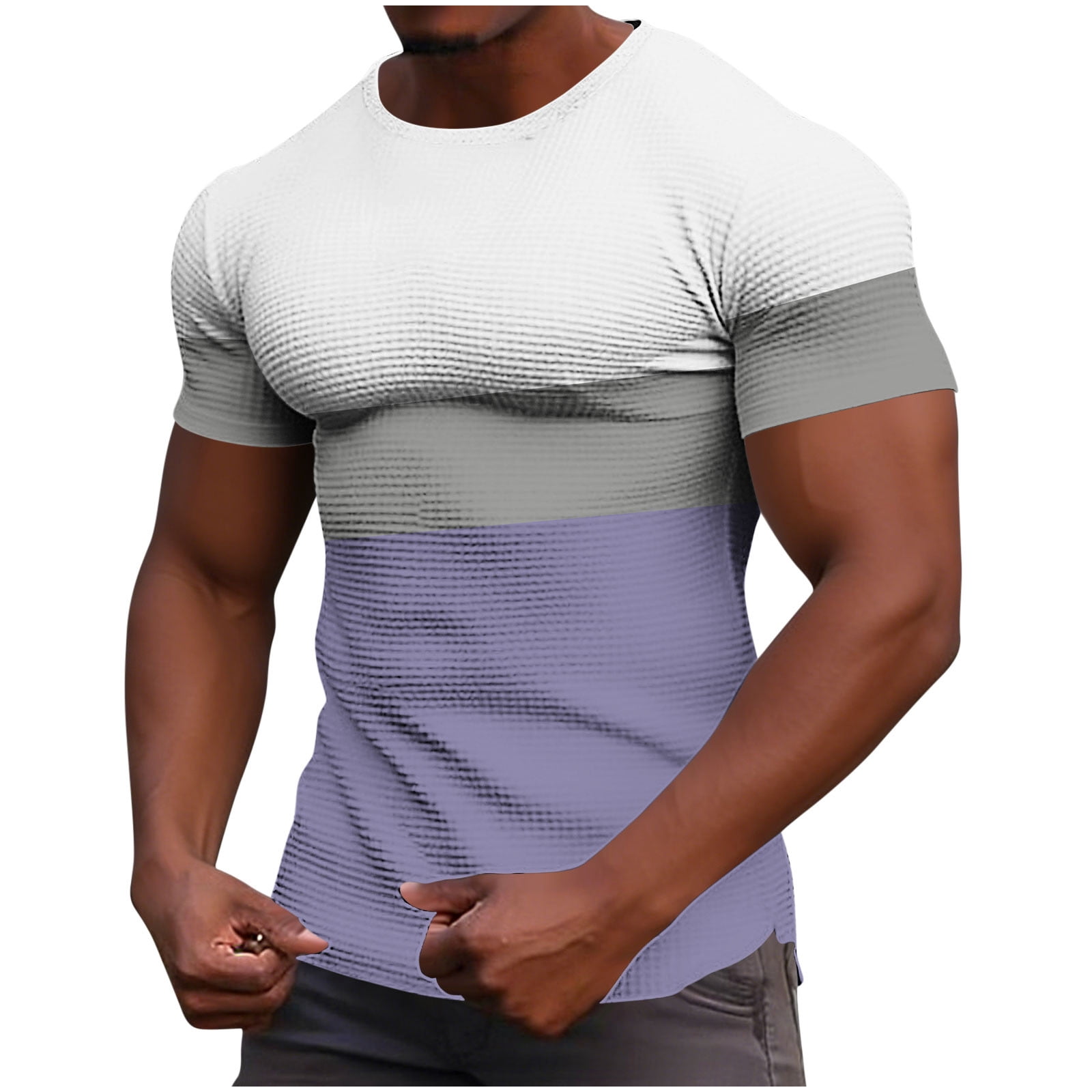 DxhmoneyHX Shirts for Men Waffle Knit Short Sleeve Gradient Sweatshirt ...