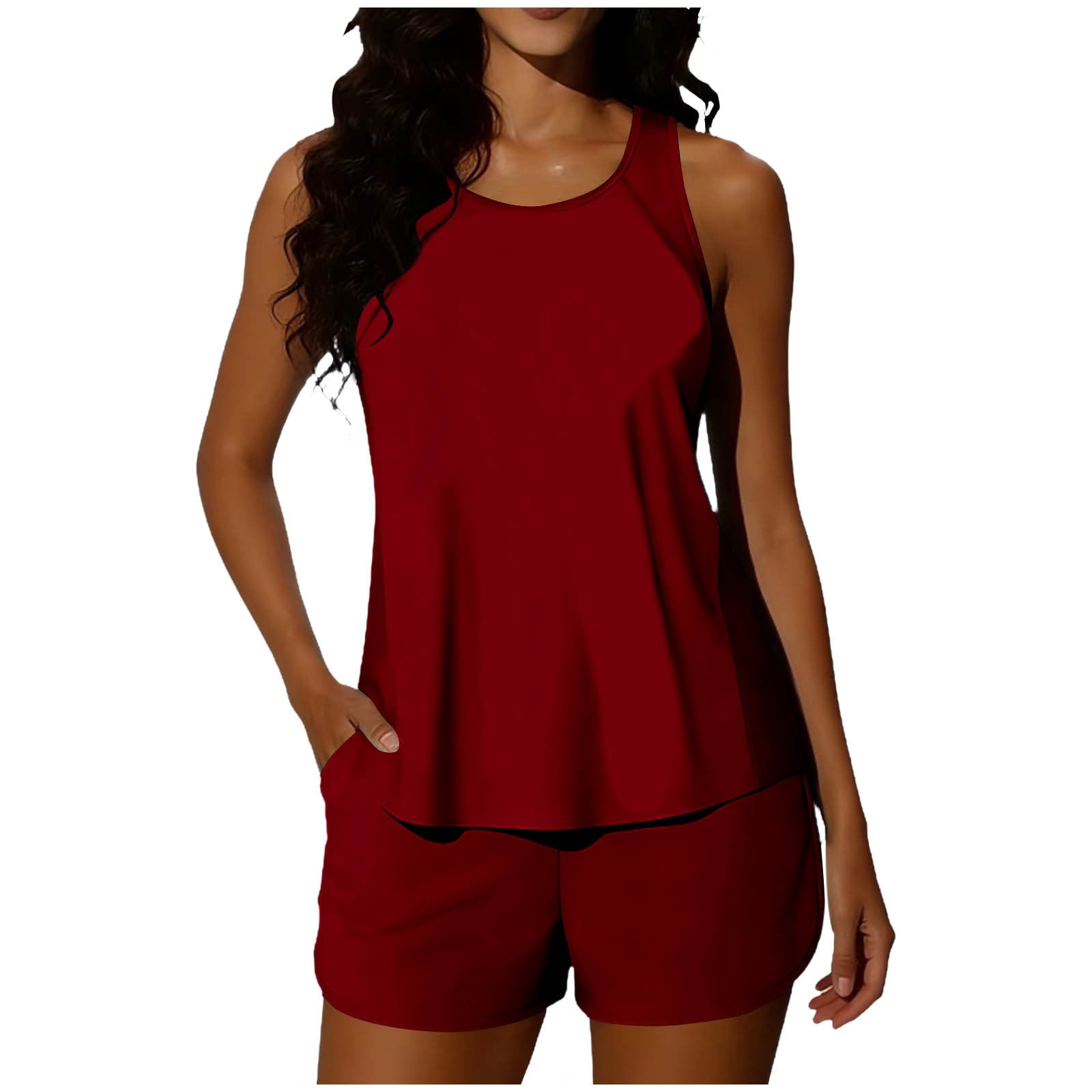 DxhmoneyHX Tankini Swimsuits for Women Two Piece Crew Neck Swim Tank ...