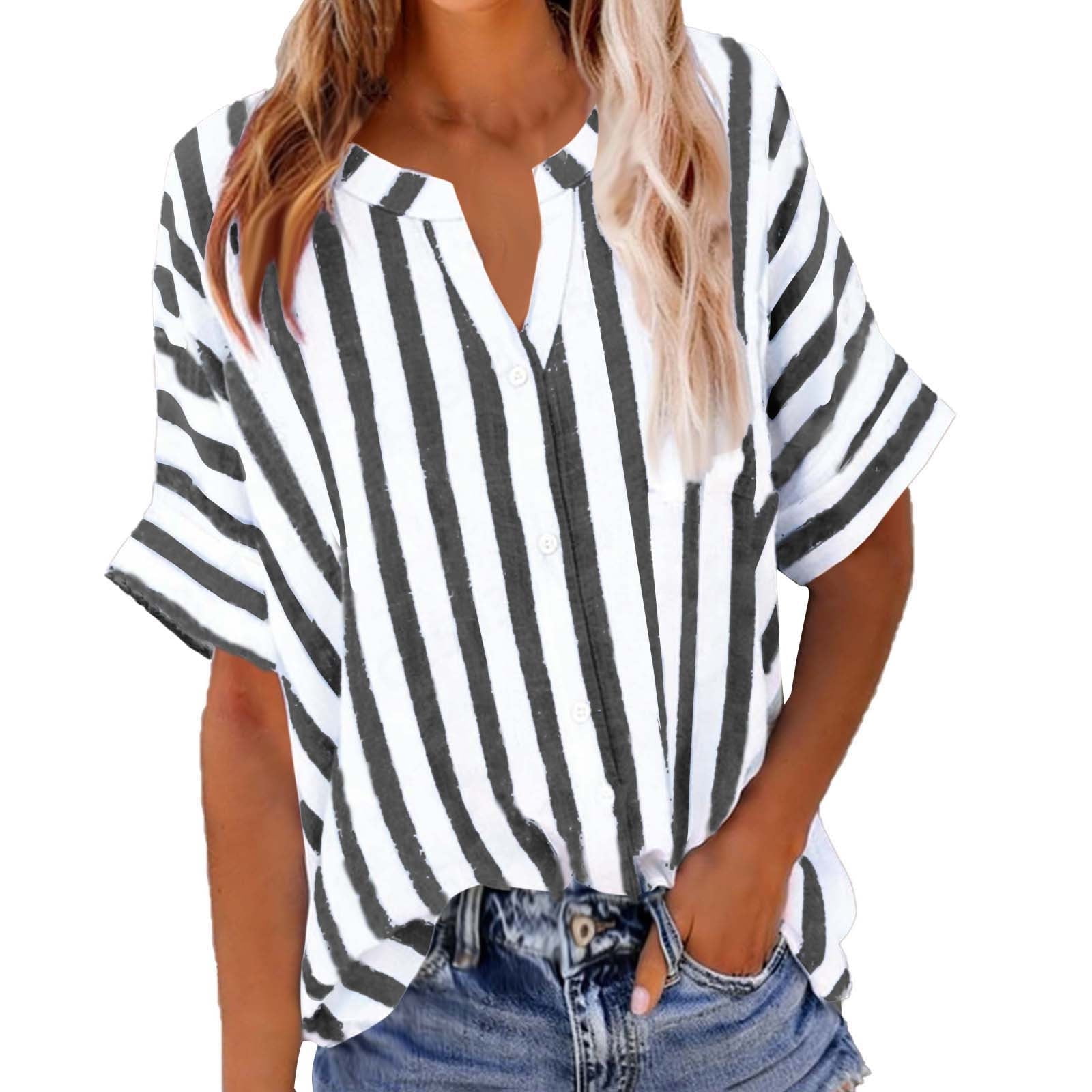 DxhmoneyHX Tops for Women V Neck Striped Short Sleeve Shirts Summer ...
