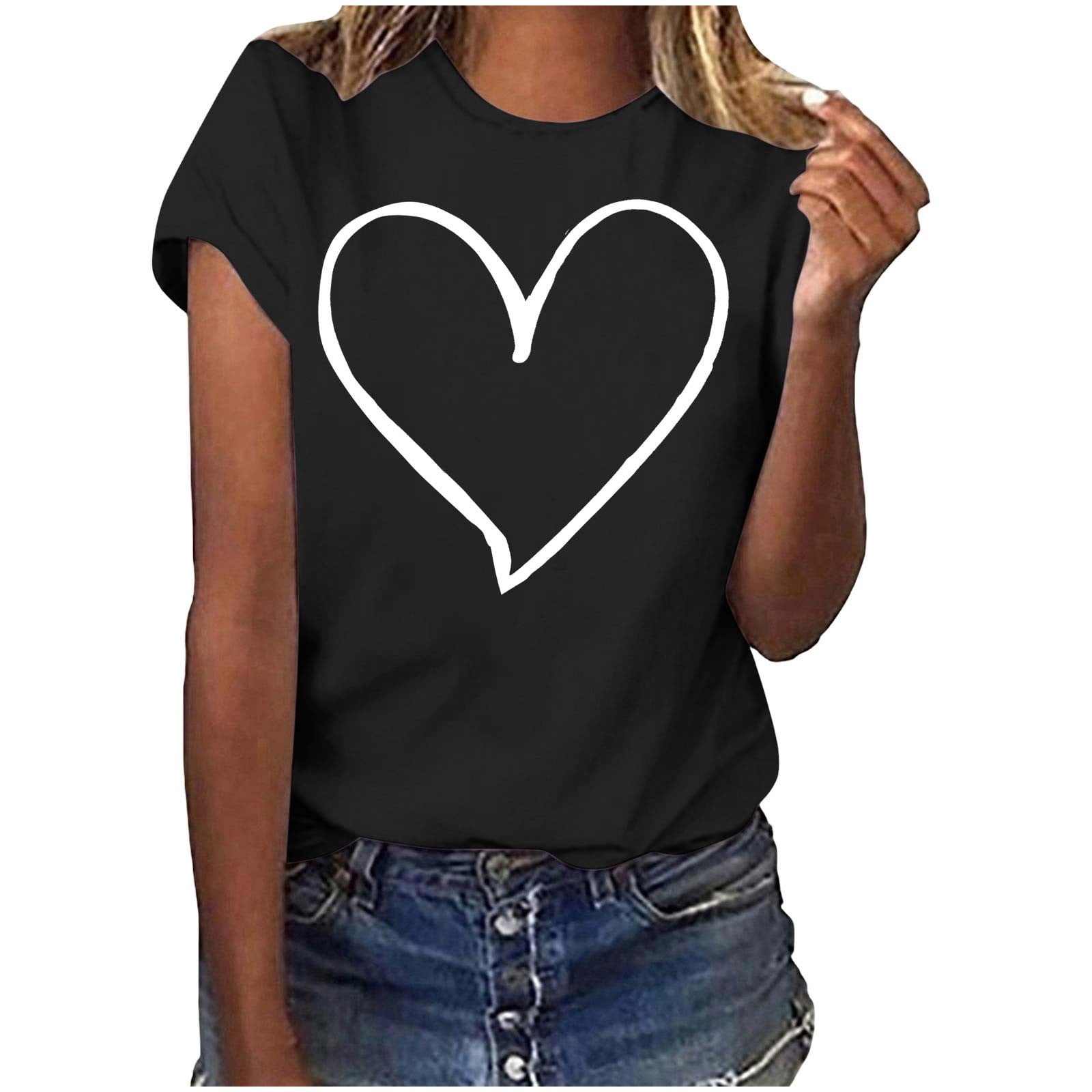 DxhmoneyHX Valentine Shirts for Women Love Heart Printed Graphic Short ...