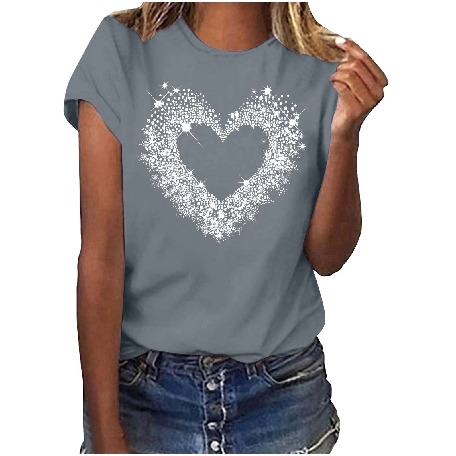 DxhmoneyHX Valentine Shirts for Women Love Heart Printed Graphic Short ...