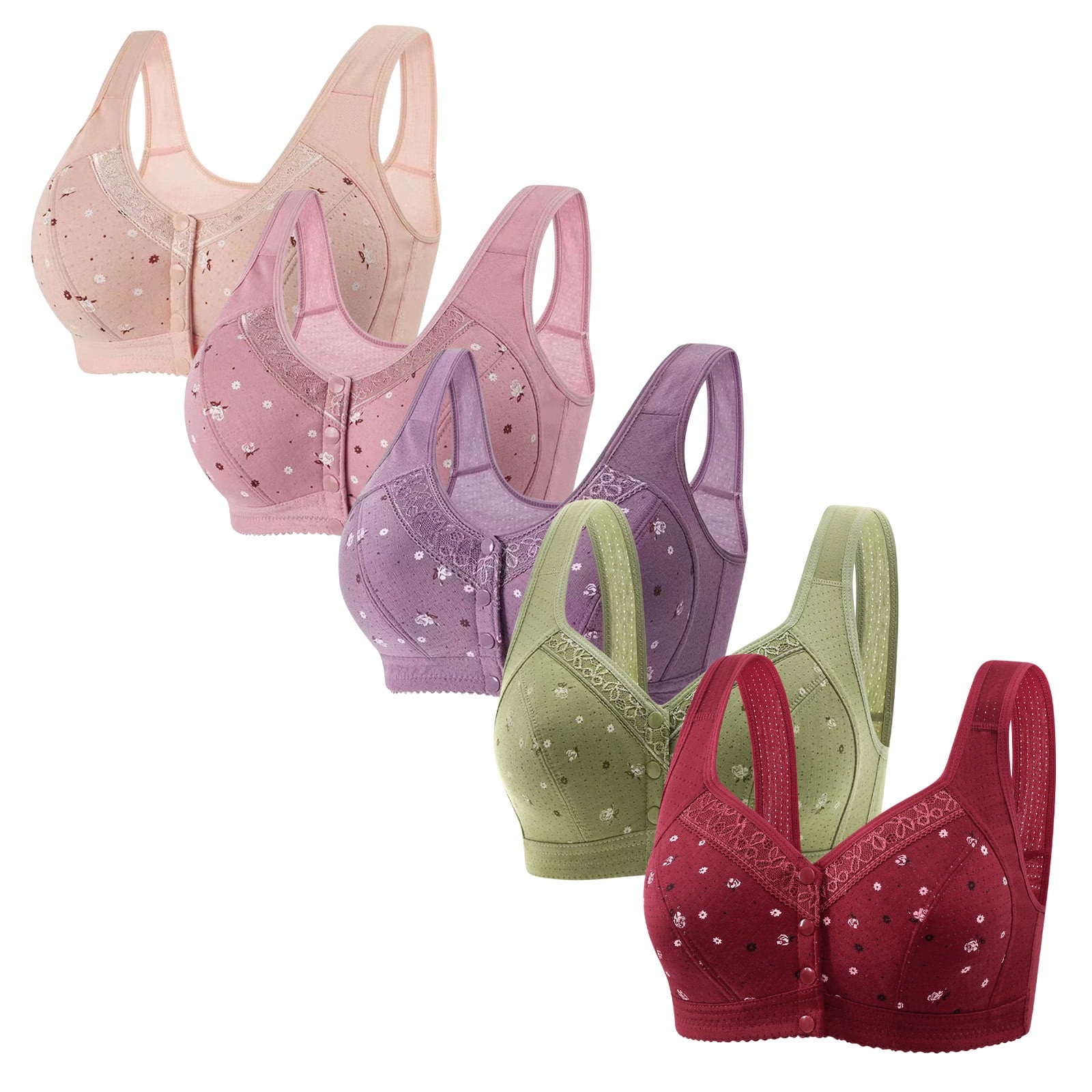 DxhmoneyHX Women Front Closure Button Bras 5 Pack Underwear Full ...