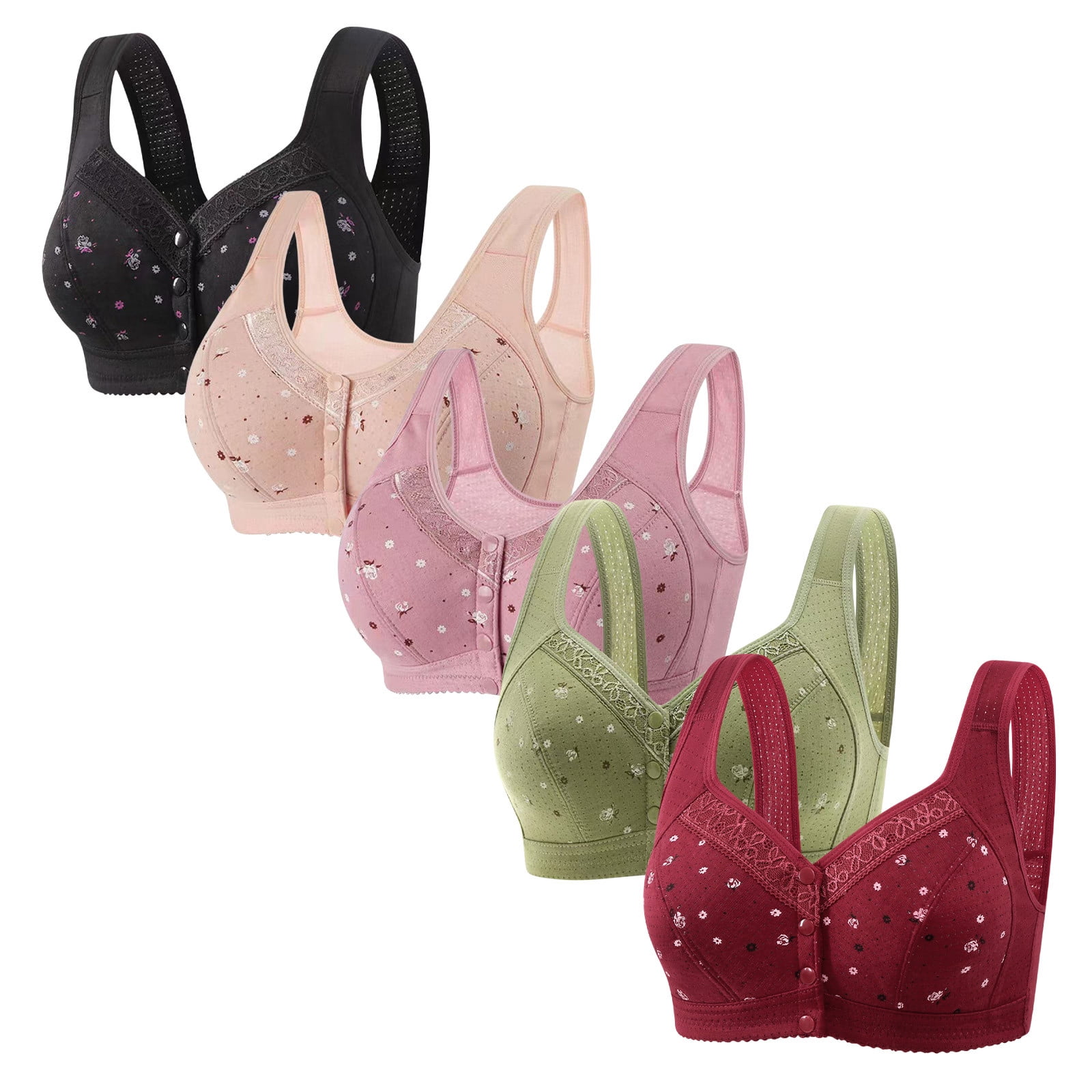 DxhmoneyHX Women Front Closure Button Bras 5 Pack Underwear Full ...