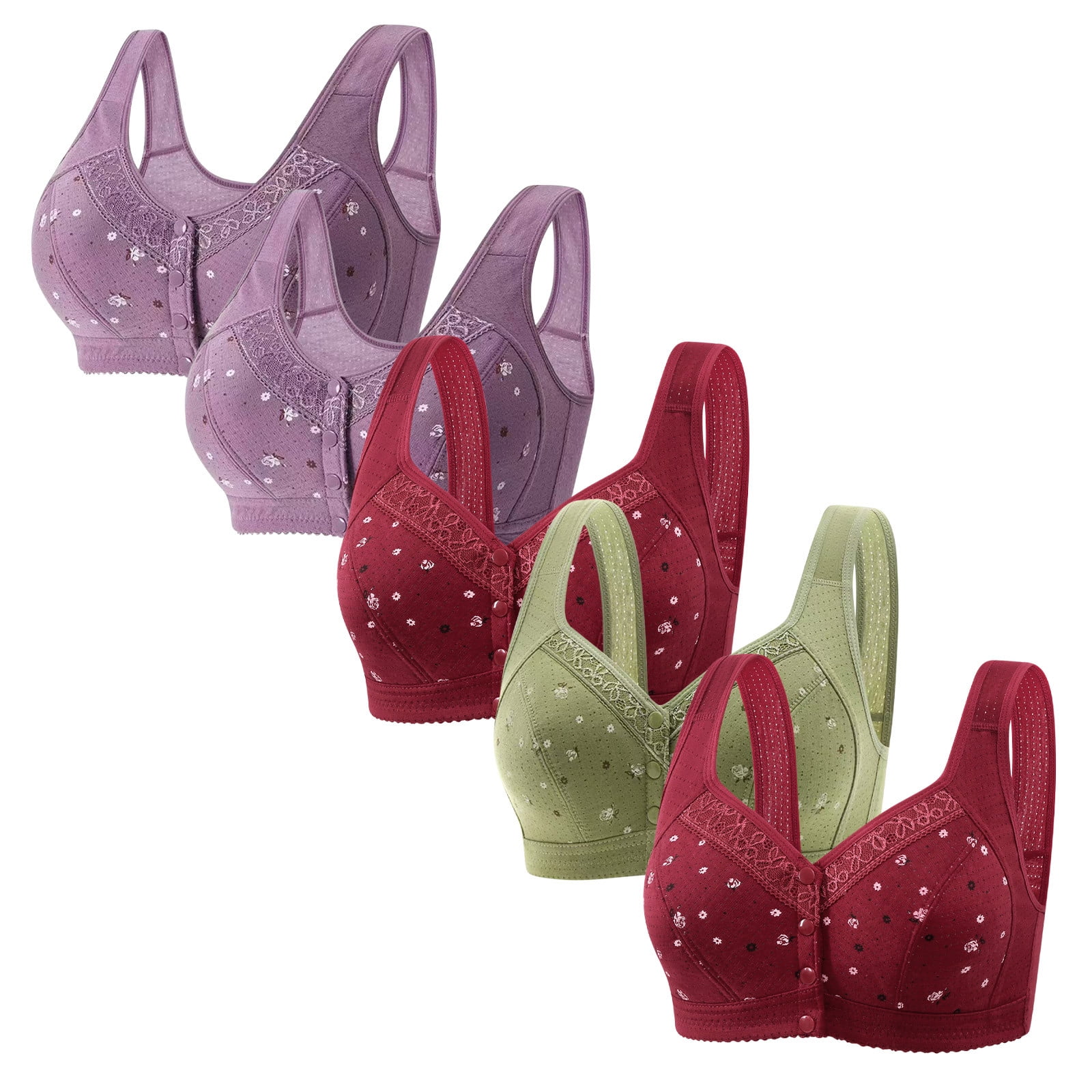 DxhmoneyHX Women Front Closure Button Bras 5 Pack Underwear Full ...