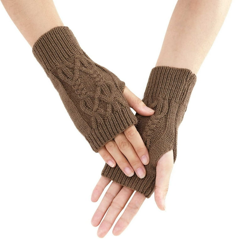 DxhmoneyHX Women Fuzzy Half Fingerless Gloves Crochet Glove with Faux Fur Wrist Cuffs Hand Warmers