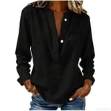 DxhmoneyHX Women Summer Tops Half Button Cap Long Sleeve Shirts Casual ...