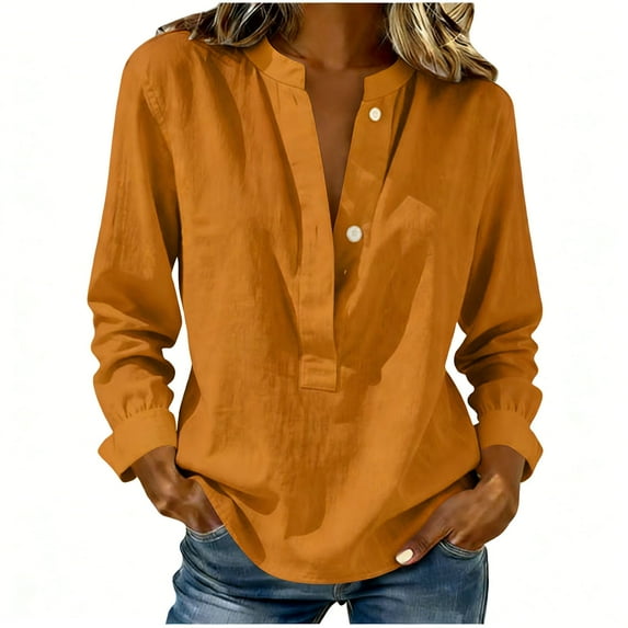 DxhmoneyHX Women Summer Tops Half Button Cap Long Sleeve Shirts Casual ...