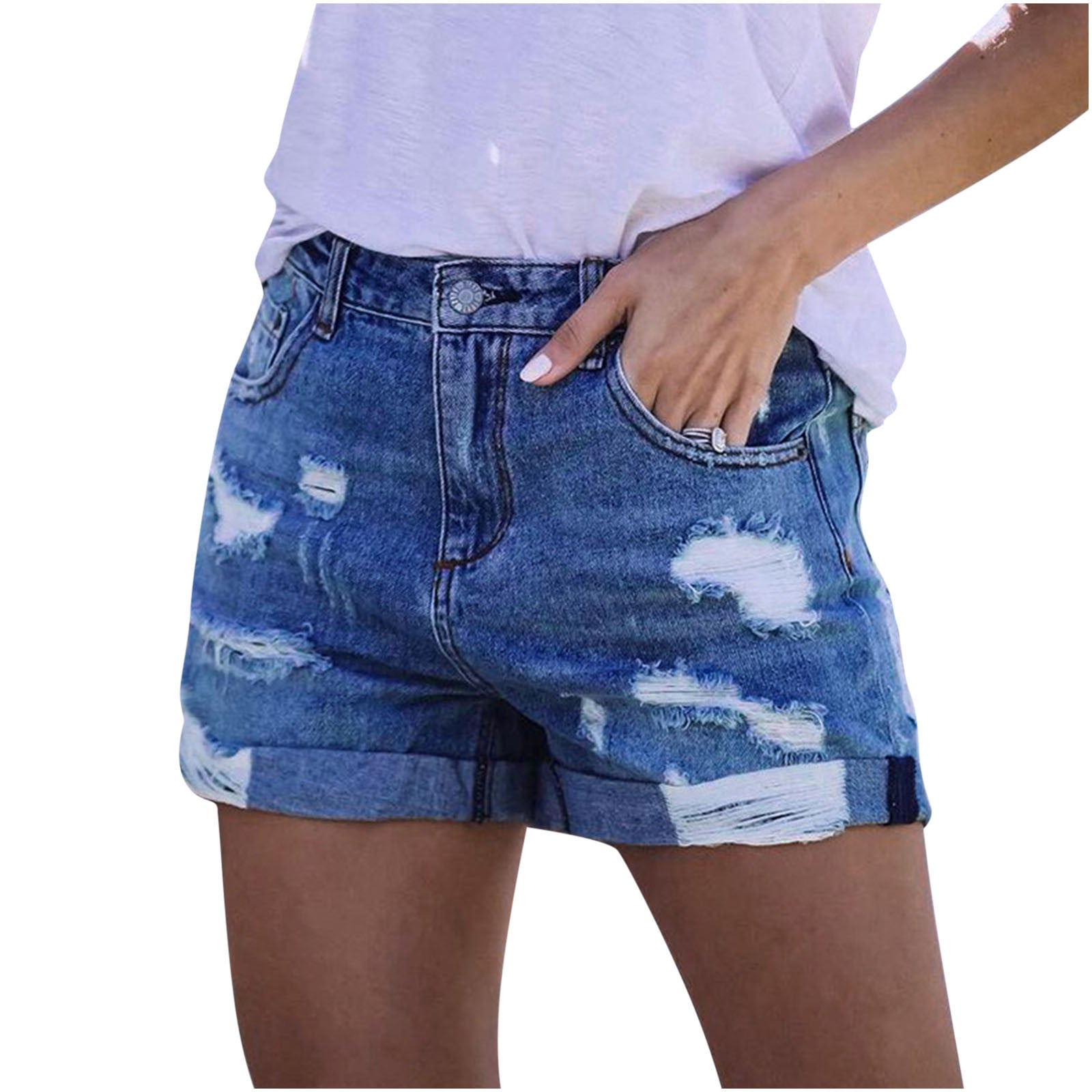 DxhmoneyHX Women's Mid Waisted Denim Shorts Ripped Hem Frayed ...
