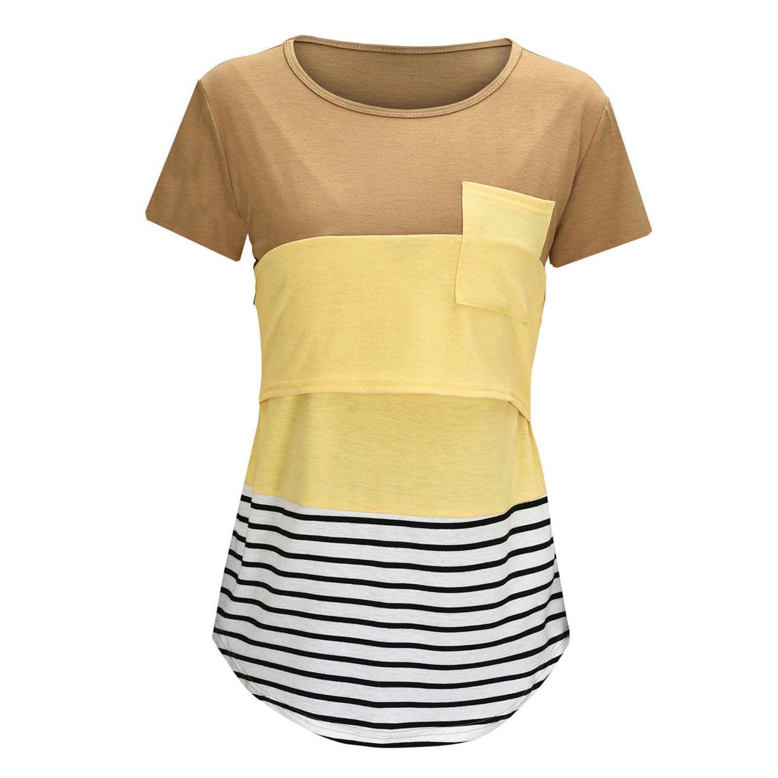 DxhmoneyHX Women's Nursing Tops Short Sleeve Stripe Breastfeeding ...