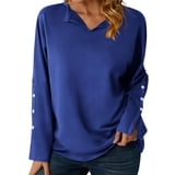 DxhmoneyHX Womens Long Sleeve Tops Henley Neck Side Button Shirts Loose ...