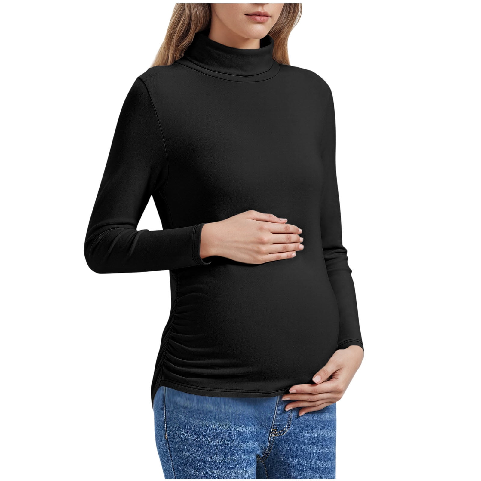 DxhmoneyHX Womens Maternity Shirts Long Sleeve Mock Neck Pregnancy ...